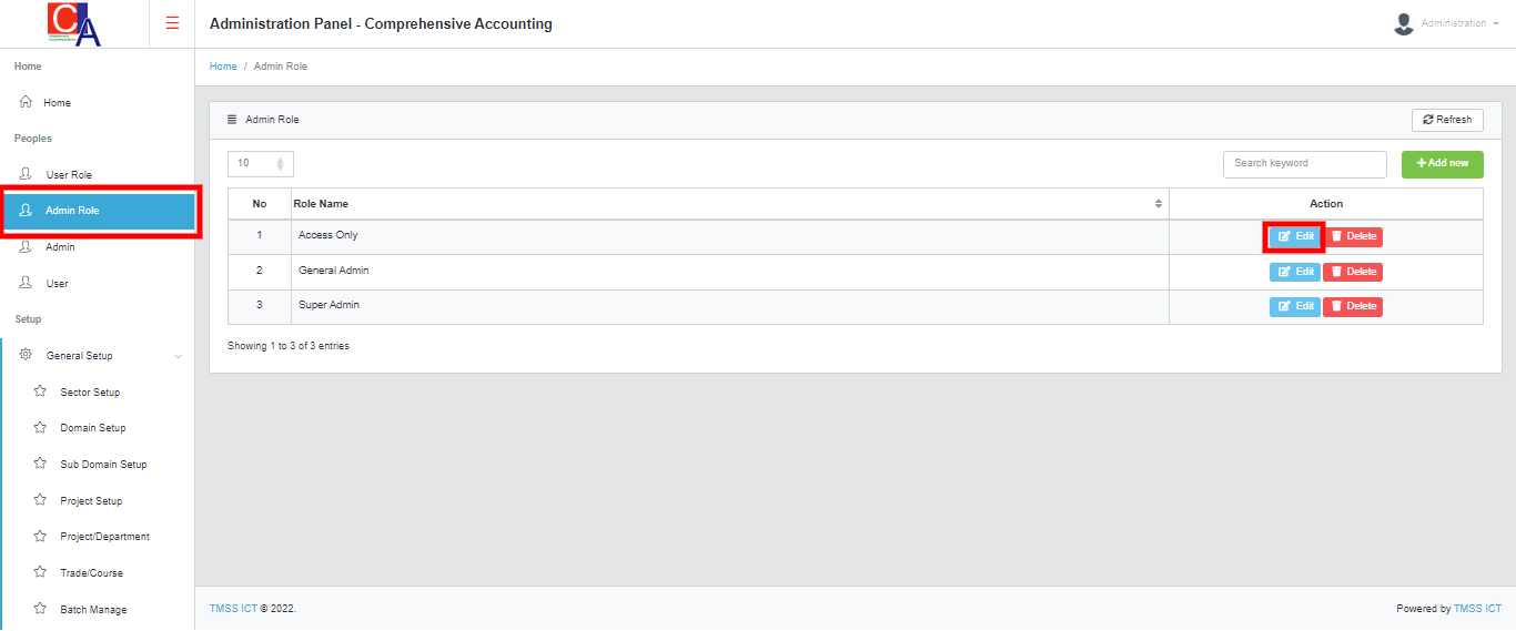 Comprehensive Accounting(CA) Administration Panel